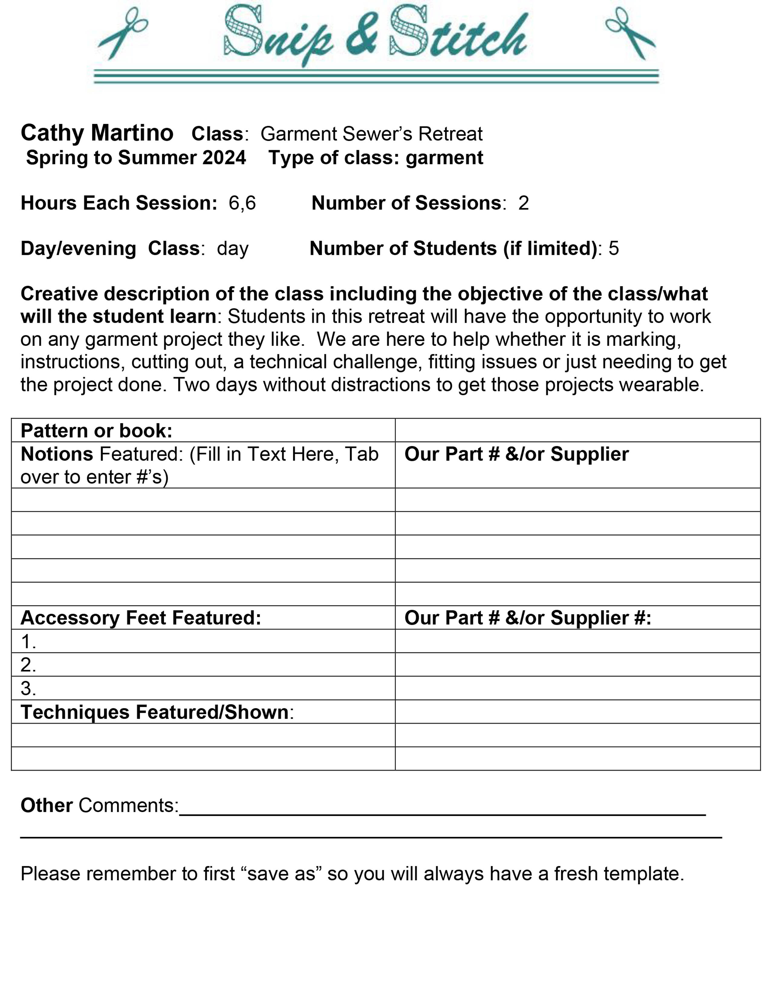 W-S 2024 garment sewer’s 2 day retreat – Snip & Stitch Sewing Centre